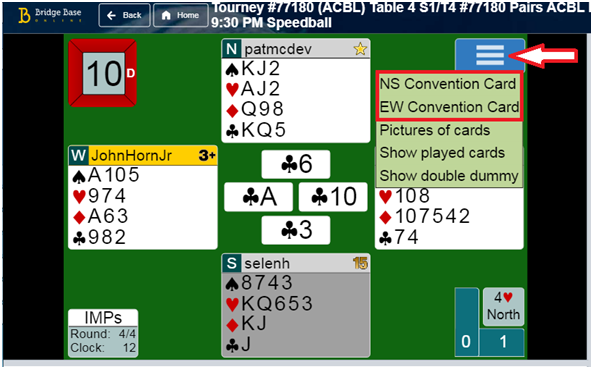 How can I see opponents convention card (and mine) ? – BBO - Help Center